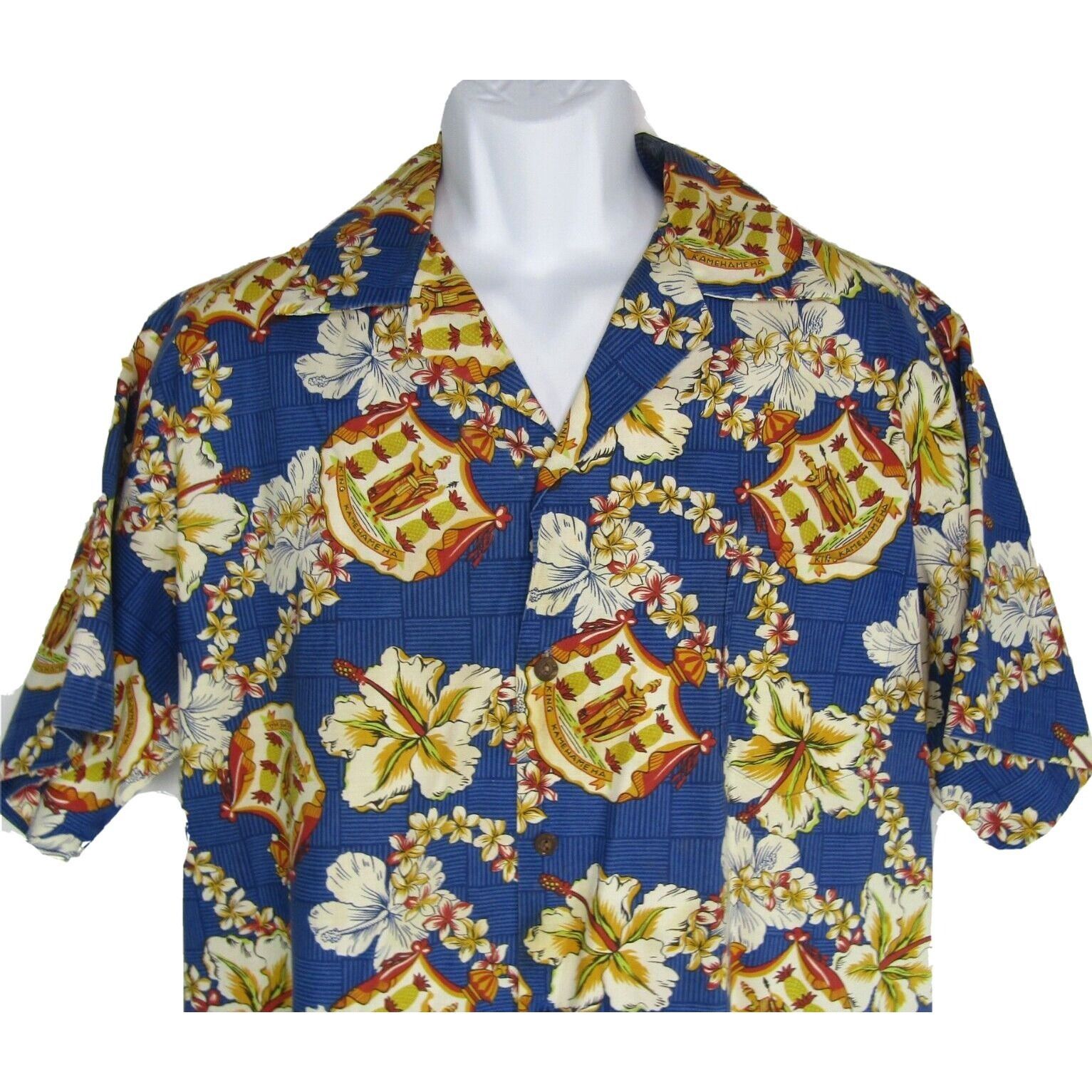Hilo Hatties Vintage Hilo Hattie Hawaiian Shirt Blue King Kamehameha ...