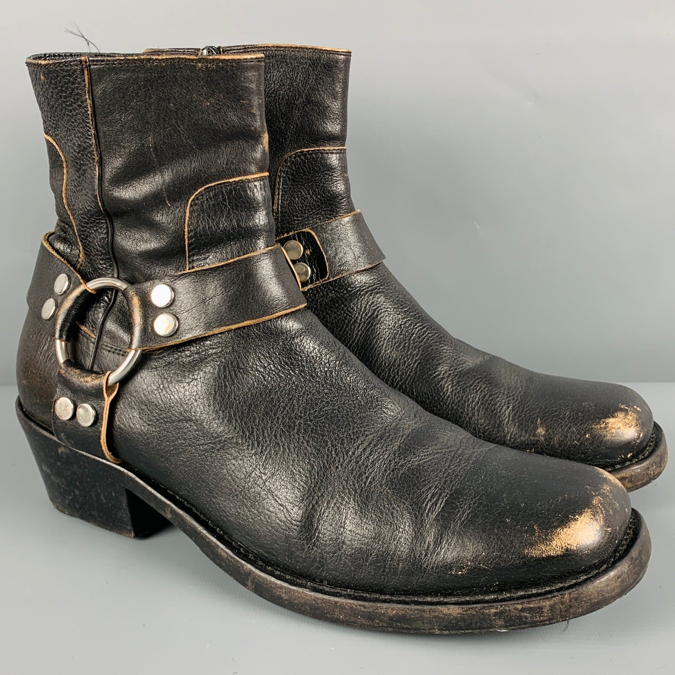 Balenciaga Black Distressed Leather Cowboy Boots | Grailed