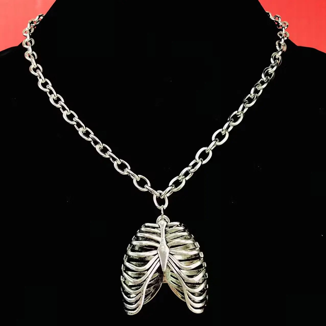 Rockers Chunky Punk Goth Human Ribs Skeleton bones Necklace Choker ...