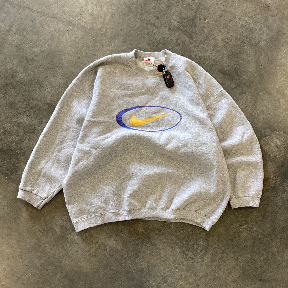 Nike Grey Baggy Nike 90’s Essential Center Check Crewneck | Grailed