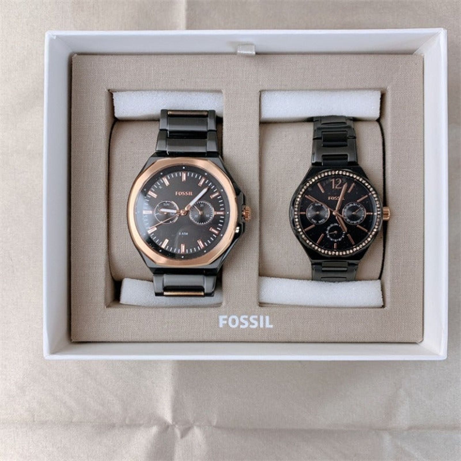 Fossil Fossil BQ2645SET His and Her Multifunction Black Steel Watch ...