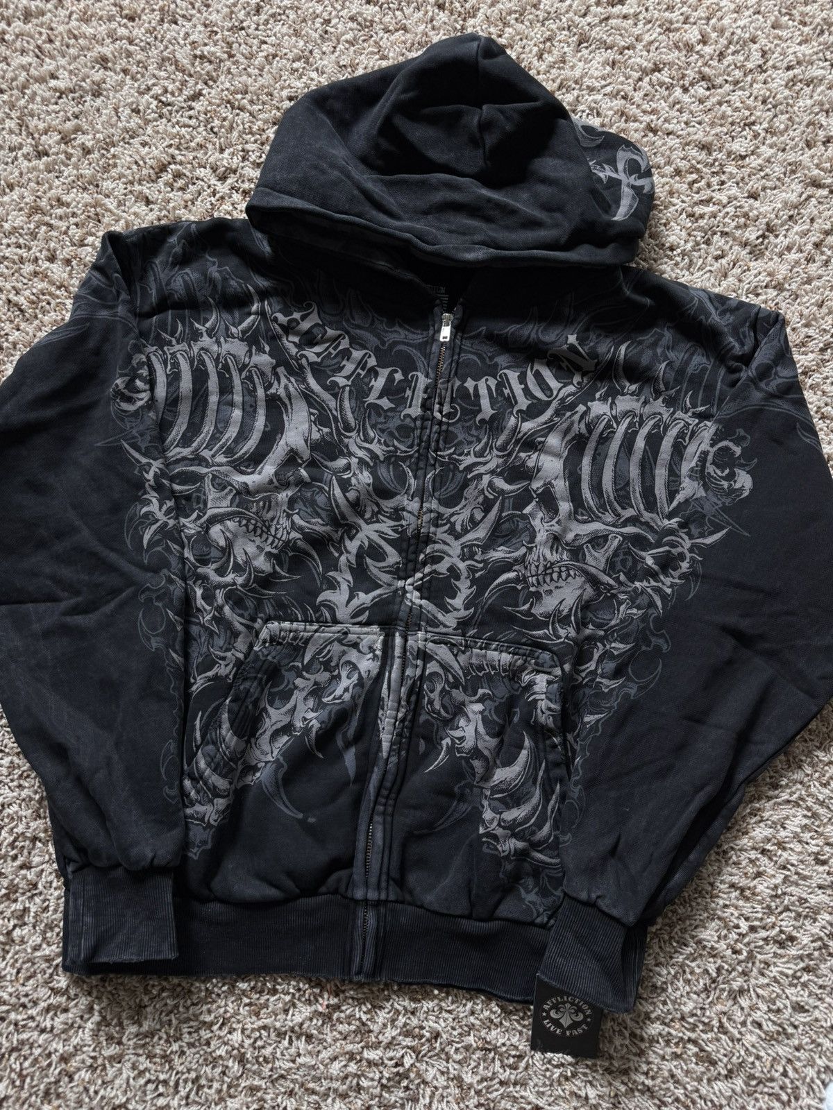 Ken Carson Ken Carson x Affliction Black Gorecore Lament Zip Up Hoodie ...
