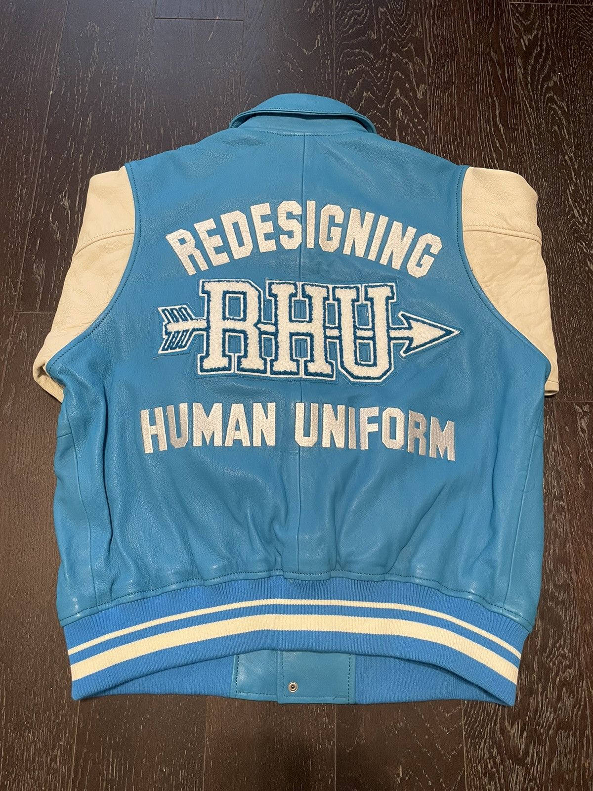 Rhude × Zara RHU x Zara Leather Varsity Jacket | Grailed