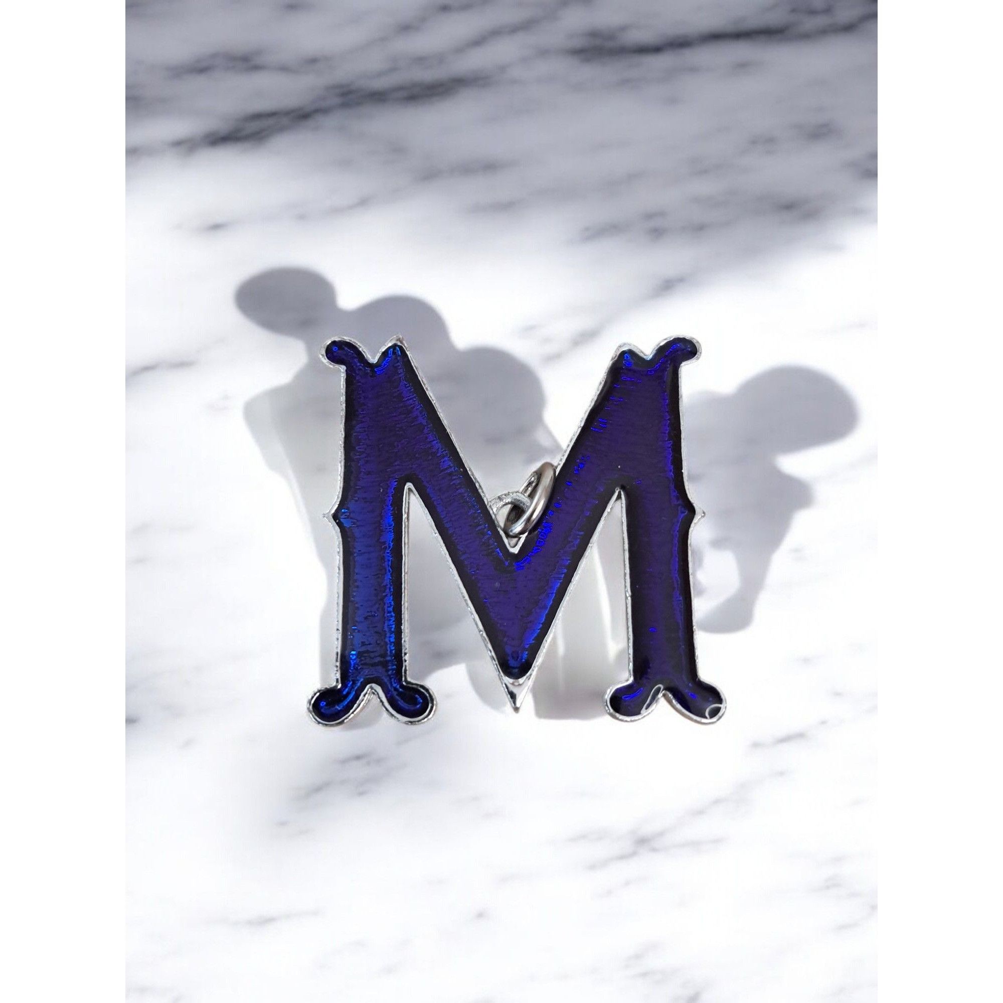 UNMARKED Elegant Silver Letter M Pendant with Blue Enamel Finish | Grailed