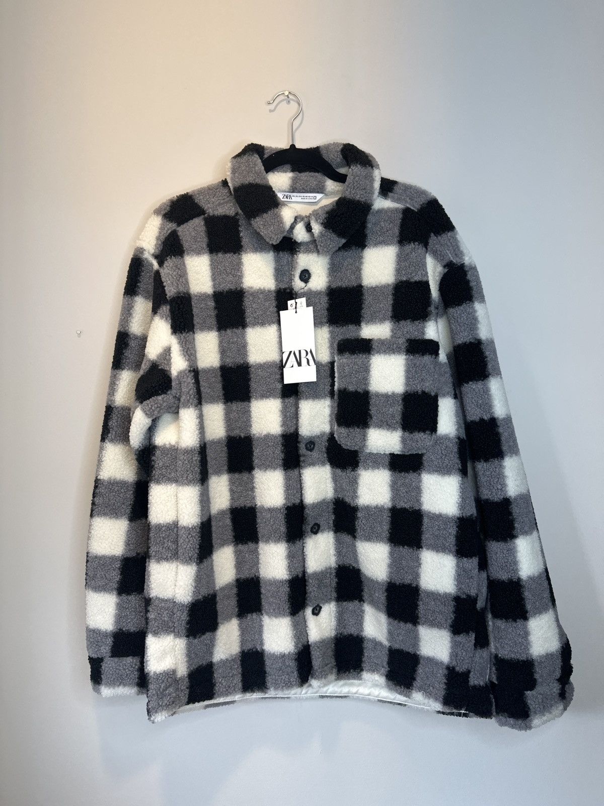 Zara Zara Fleece Flannel Shirt Jacket | Black and White Pattern | Grailed