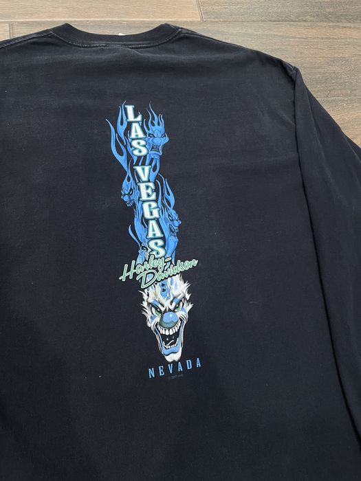 Vintage Vintage Harley Davidson Las Vegas Blue Flame Mask Longsleeve ...