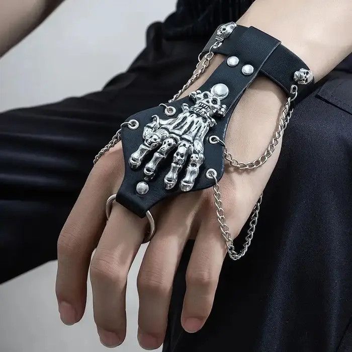 Streetwear Goth Black Skull Finger Wrist Chains Rings Bracelets | Grailed