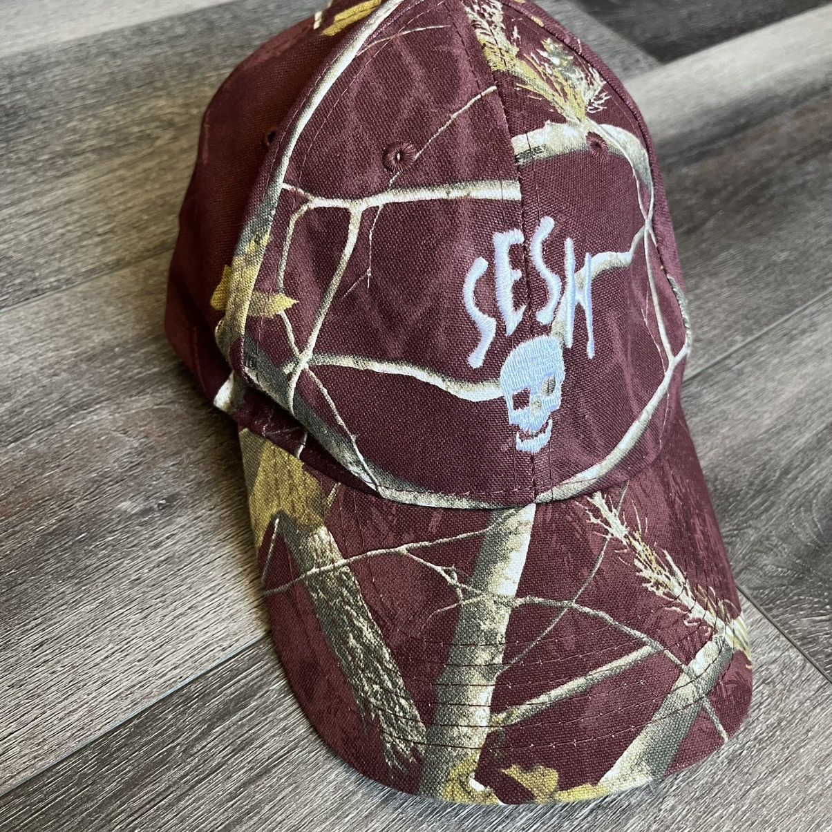 Bones × TeamSESH Team Sesh Bones Burgundy Real Tree Camo Skull Logo Hat ...