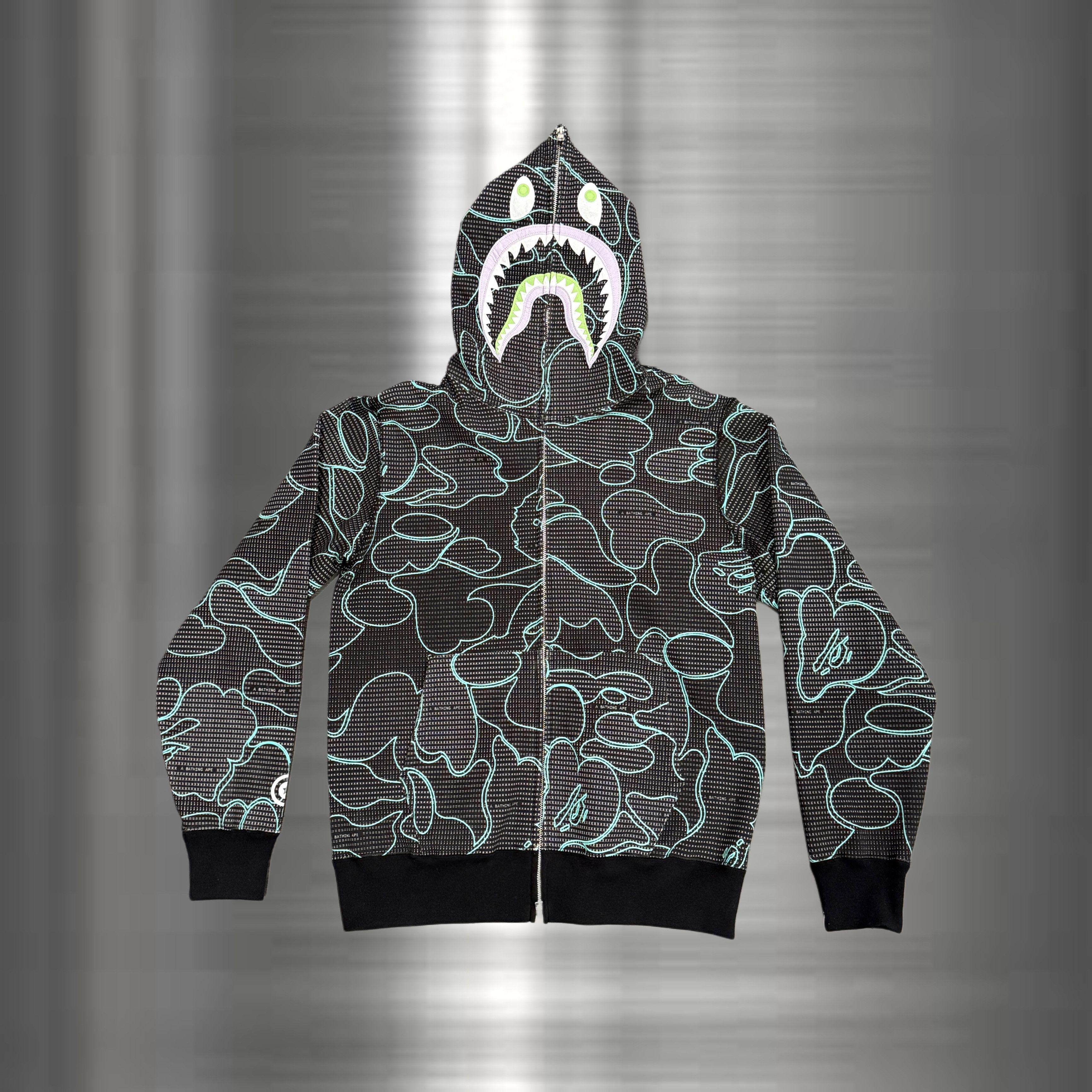 Bape Text Code Camo Shark Full Zip Hoodie | Grailed