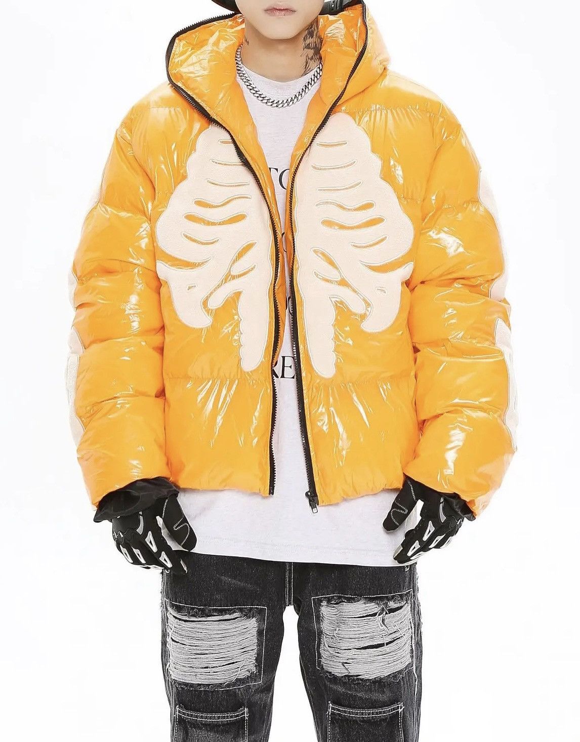 Japanese Brand Yellow Skeleton Puffer Jacket Gothic Rock Punk | Grailed