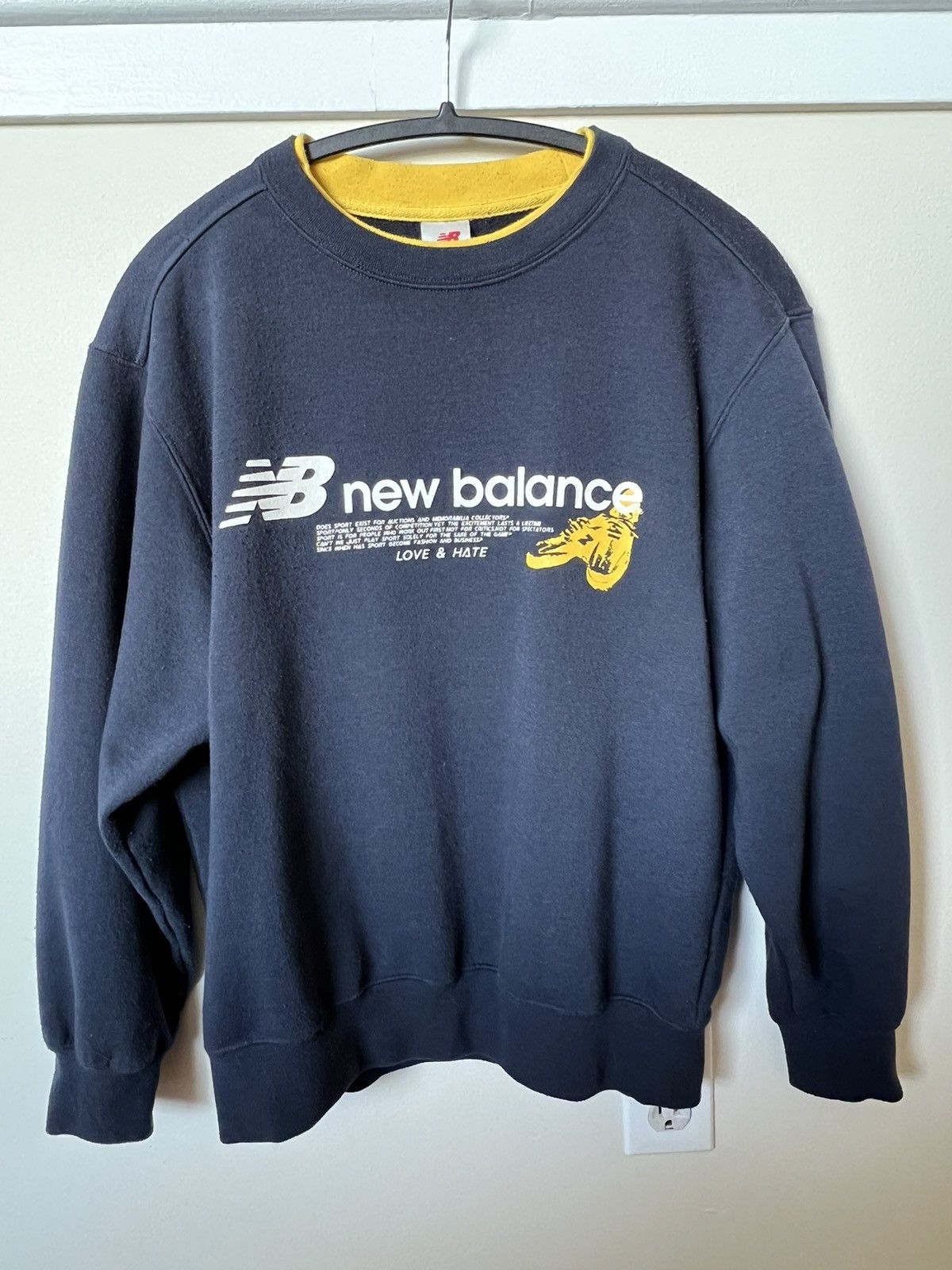 New Balance Vintage New Balance Navy Blue and Yellow Sweatshirt | Grailed