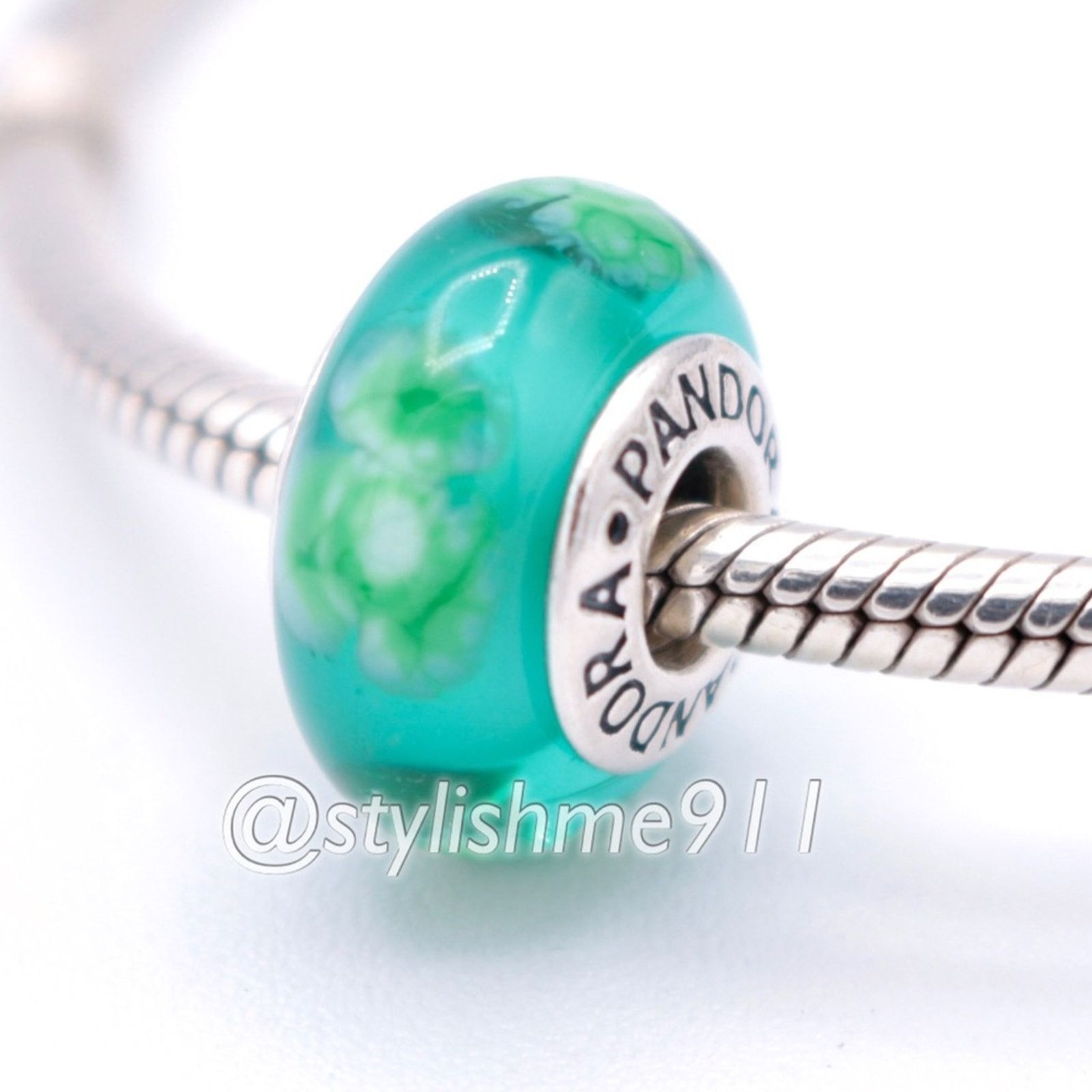 pandora PANDORA Flowers For You Turquoise Green Murano Glass Charm ...