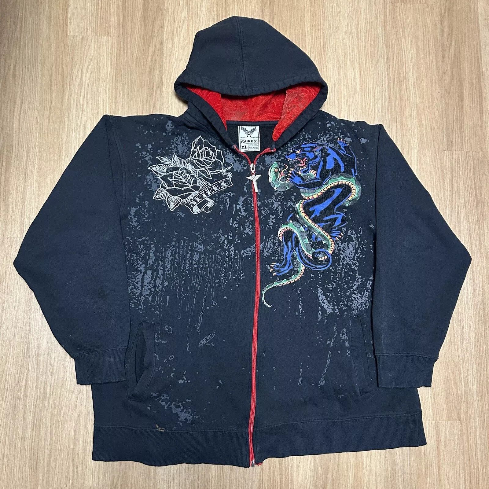 Avirex Vintage Y2K Avirex Snake Panther AOP Zip Up | Grailed