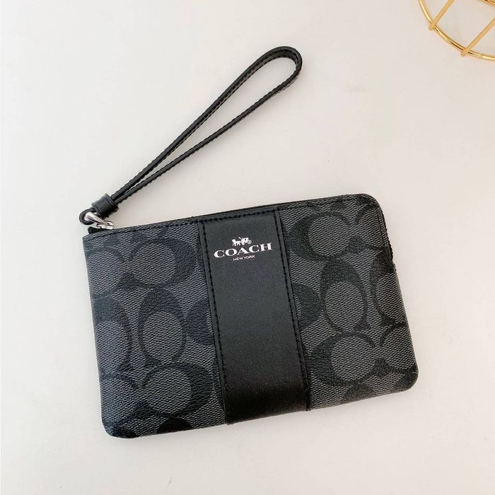 Coach Coach 58035 Corner Zip Wristlet In Signature Canvas IN Black ...