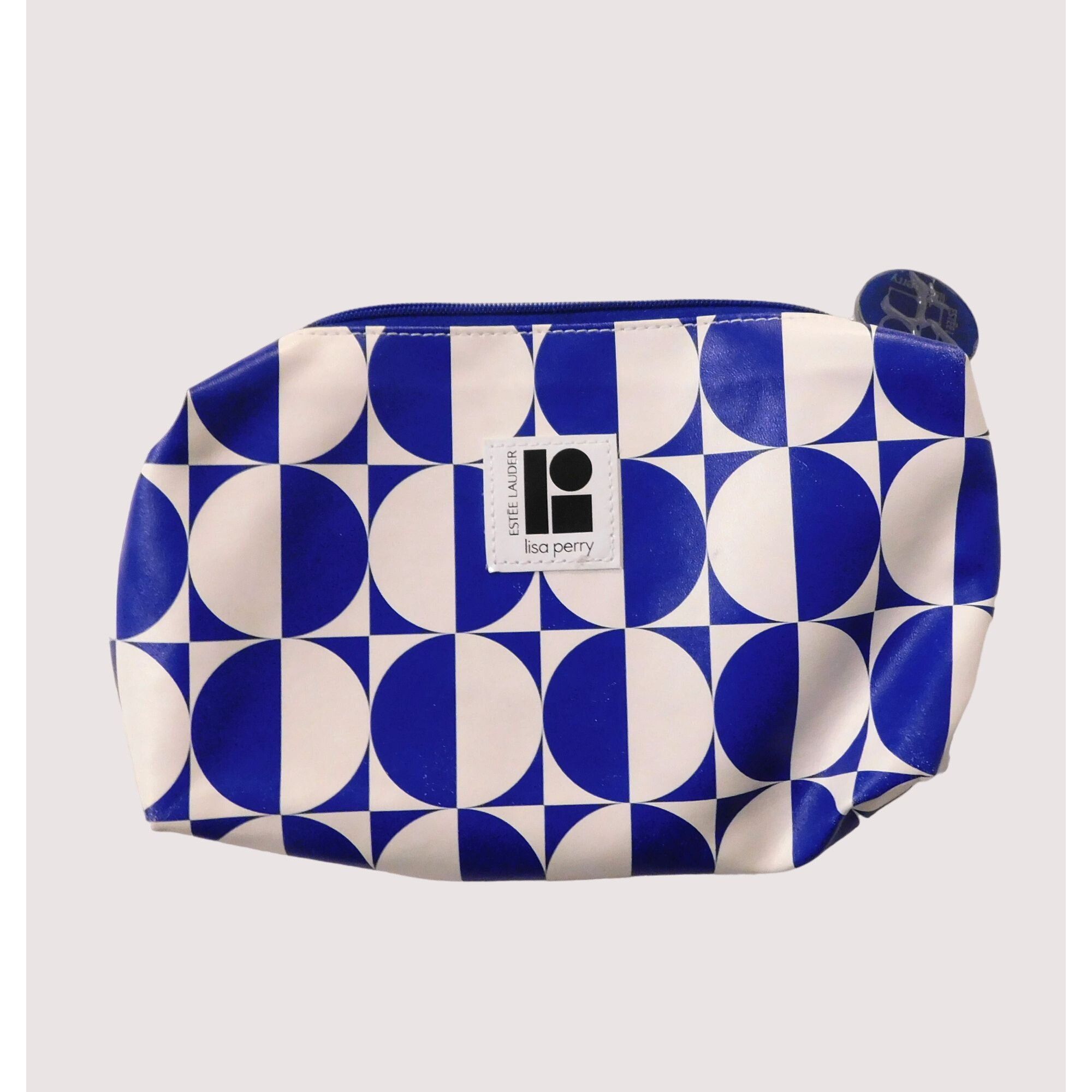 Other Estee Lauder Lisa Perry Cosmetic Bag Faux Leather White Blue ...