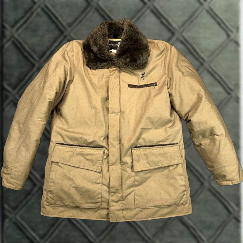 Vintage Browning Coat Parka Jacket VTG Men L Tan Down Insulated Wind ...