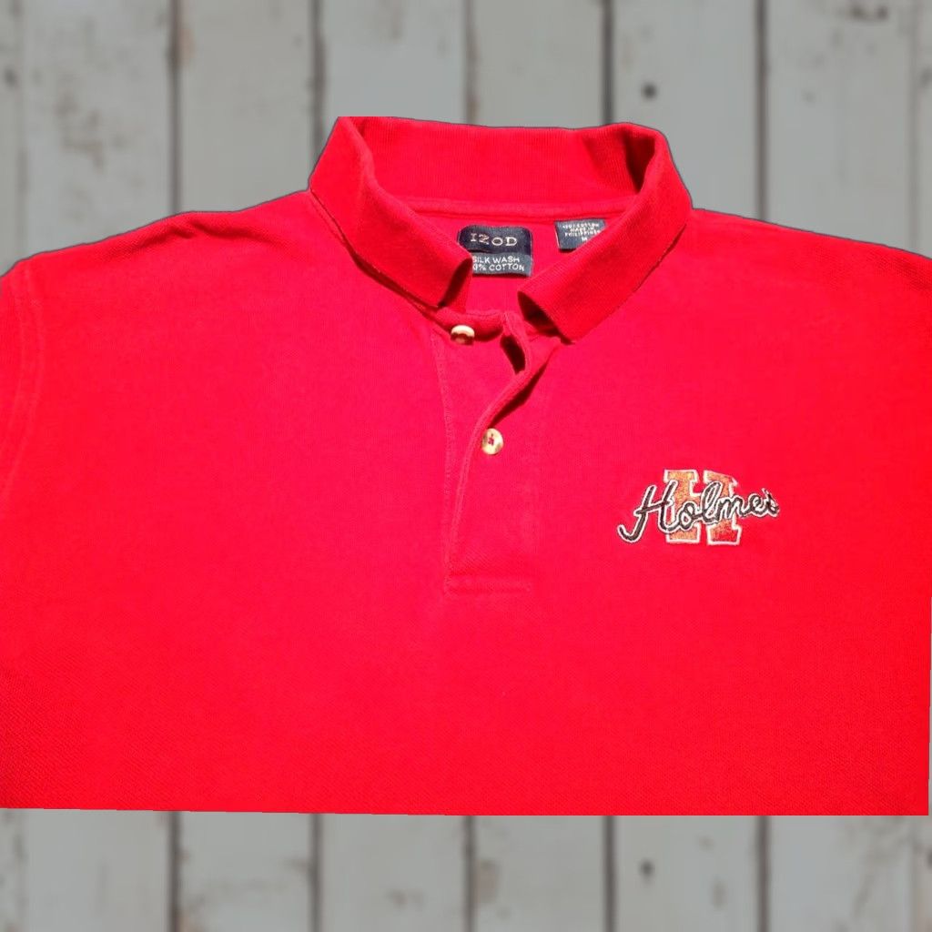 Izod Holmes Community College Mens Polo Shirt Red Silk Wash 100 Cotton ...
