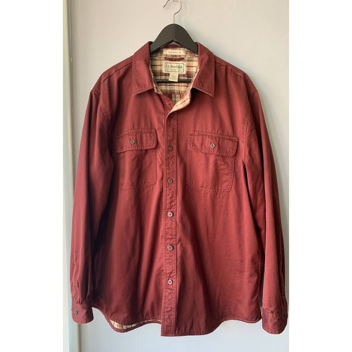 L.L. Bean Maroon LL Bean Flannel-lined Hurricane Shirt Jacket Shacket ...