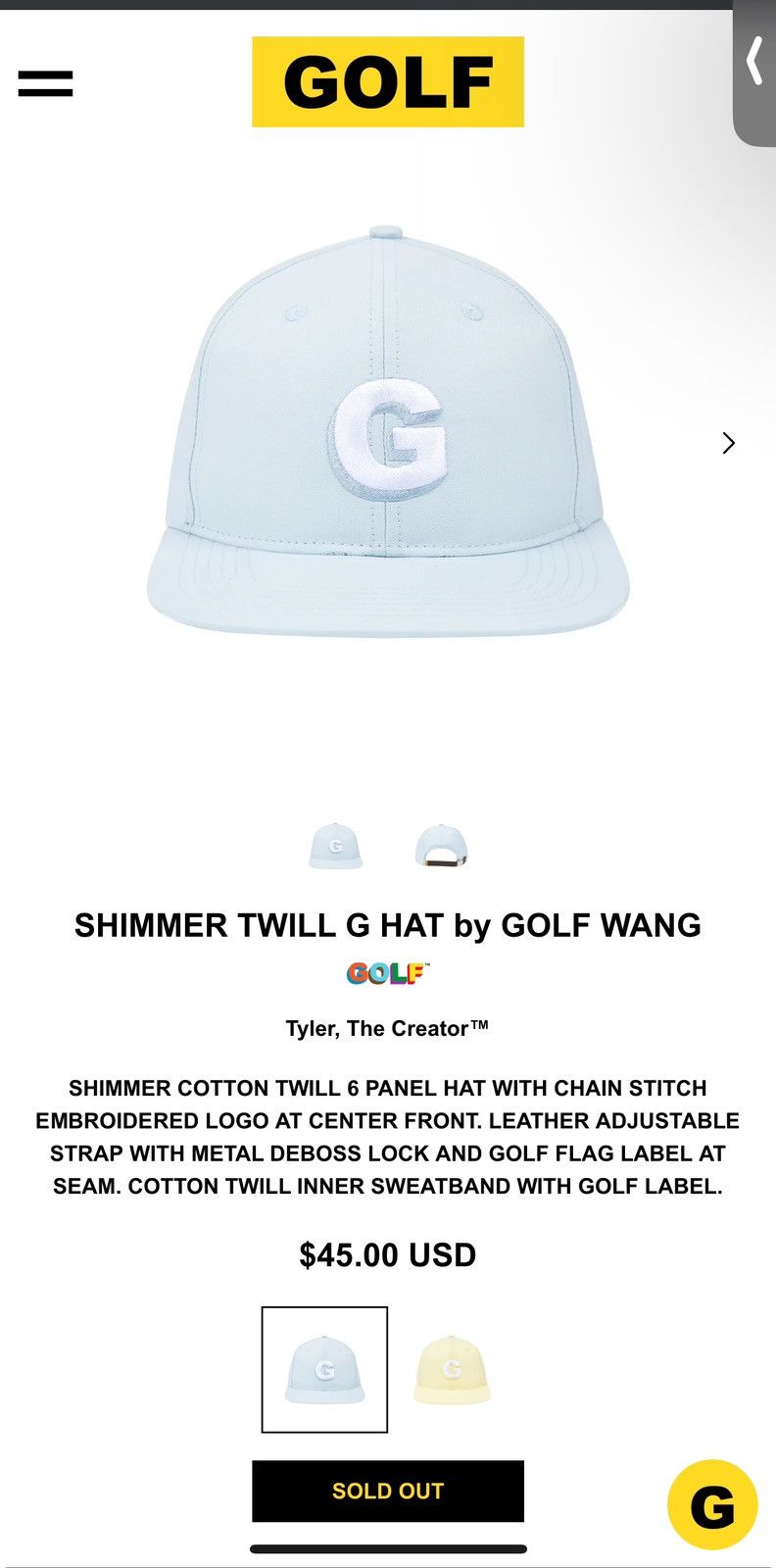 Golf Wang Shimmer Twill G Hat - Blue | Grailed