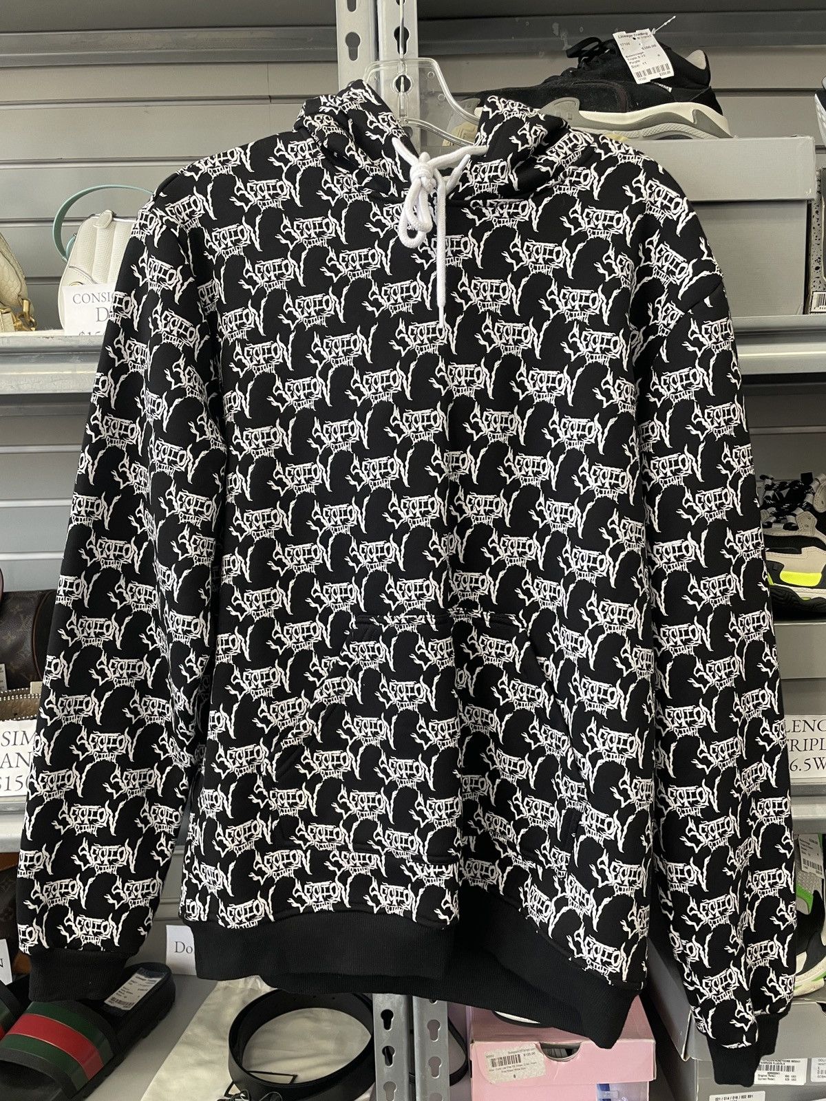 Section 8 section 8 all over spiked logo spell out hoodie black medium ...