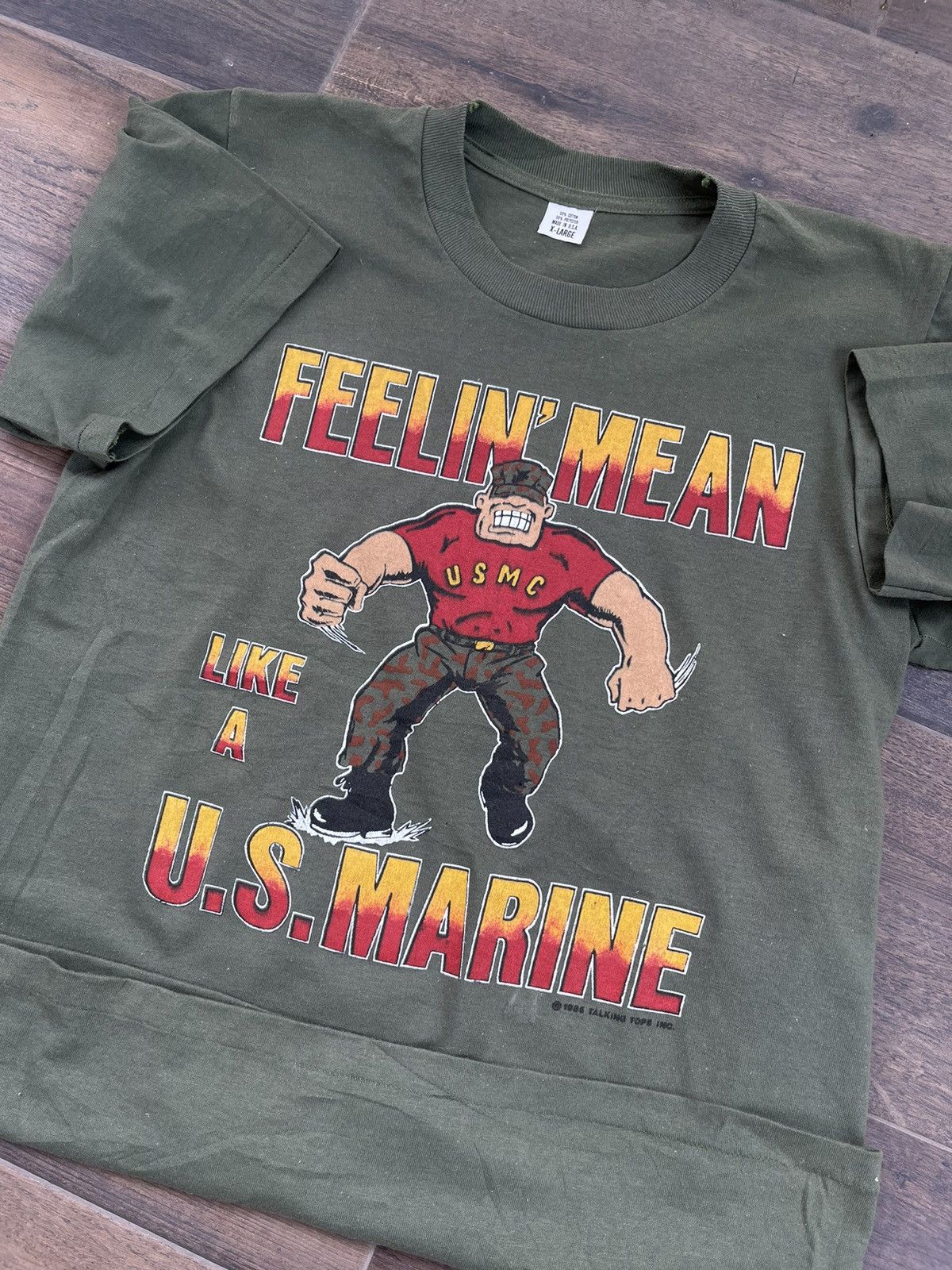 Vintage 1985 Feelin’ Mean Like A US Marine Army Single Stitch Tee | Grailed