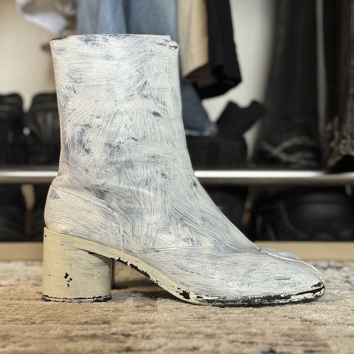 Maison Margiela Painted White Tabi Heeled Boots | Grailed