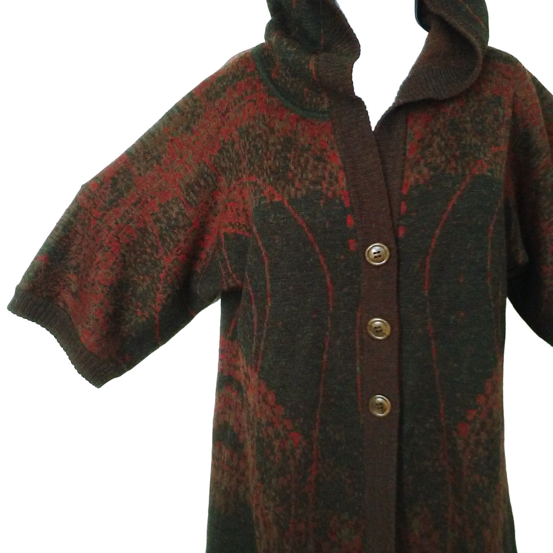 Vintage Peruvian Connection Art-to-Wear Long Cardigan Hoodie Sweater ...