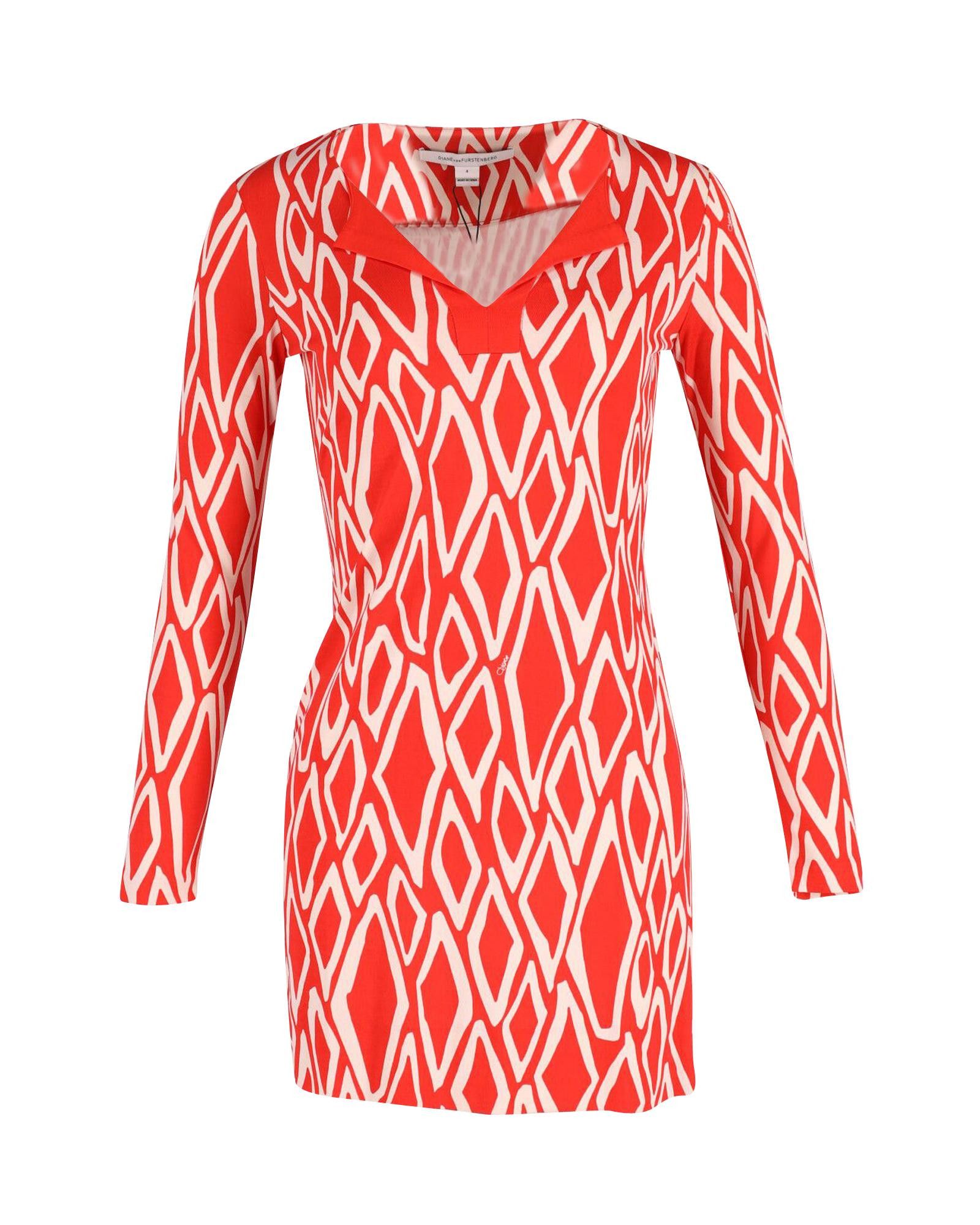 Diane von Furstenberg Ikat Print Silk Mini Dress with Long Sleeves ...
