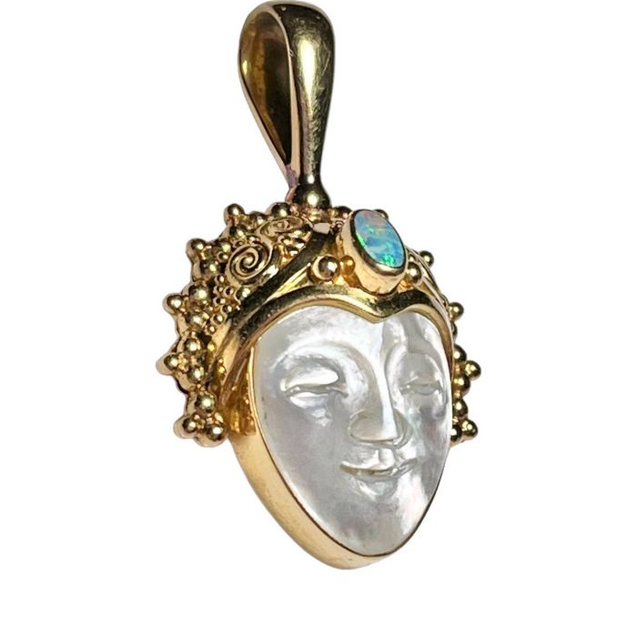 Vintage 18K Gold SAJEN Goddess PENDANT Mother Of Pearl Opal Signed ...