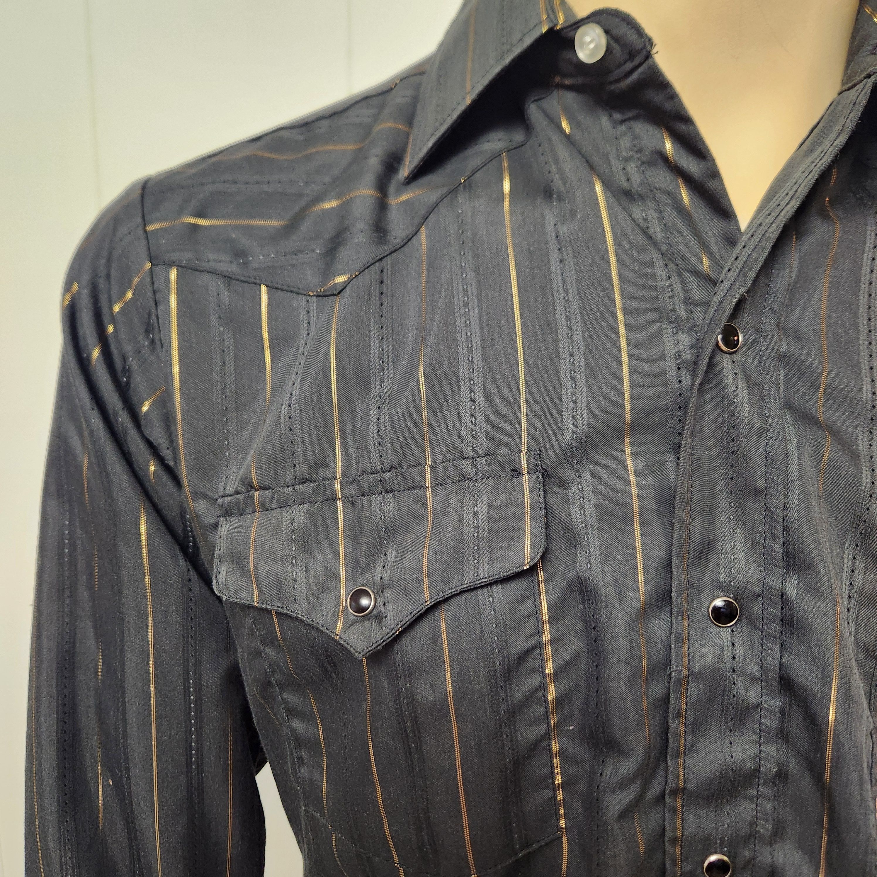Panhandle Slim men's Western shirt S vintage 1980s black gold stripe ...