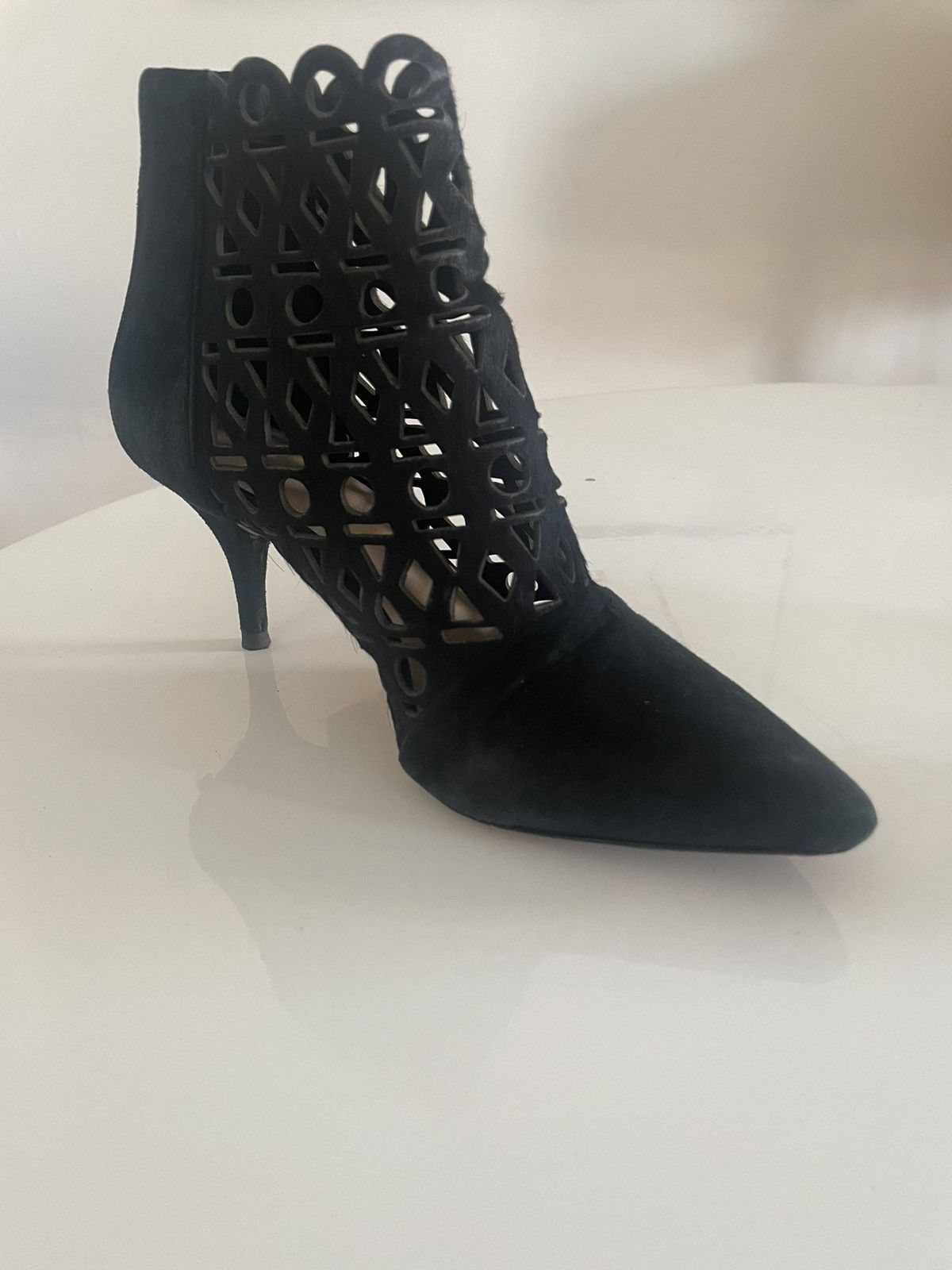 Loeffler Randall Black suede cut-out kitten heels | Grailed