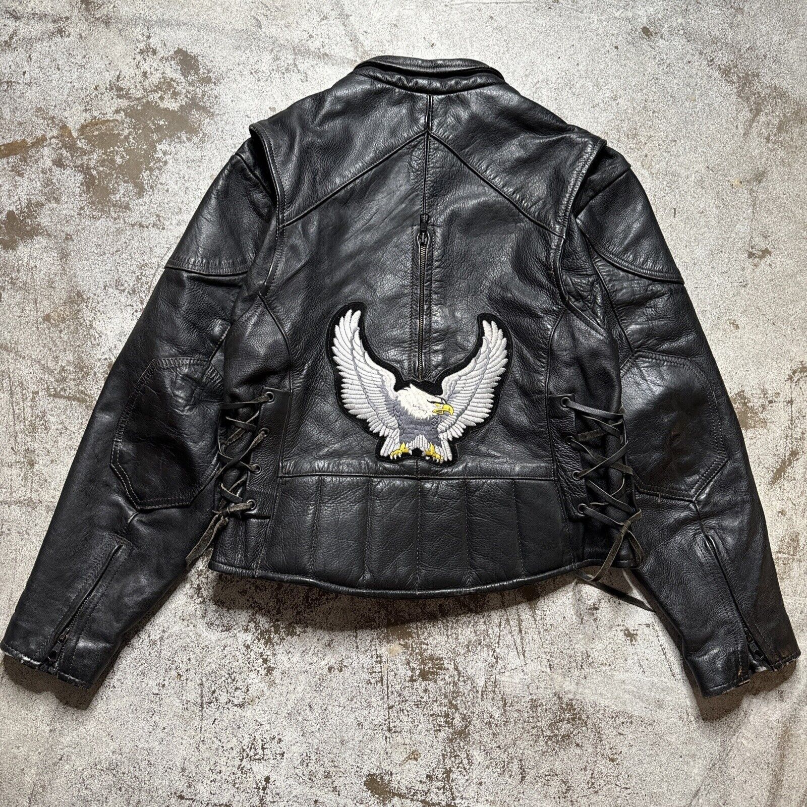 Vintage 90s Leather Biker Eagle Patch Heavyweight Jacket M | Grailed