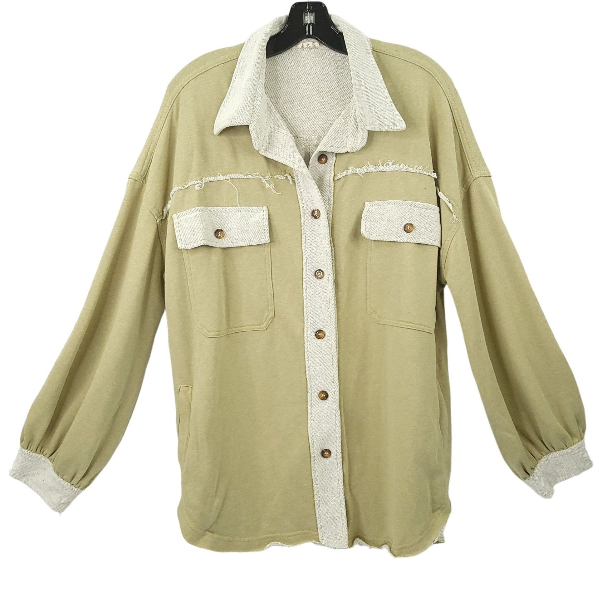 Other POL Khaki French Terry Shacket Jacket Womens S Button Front | Grailed