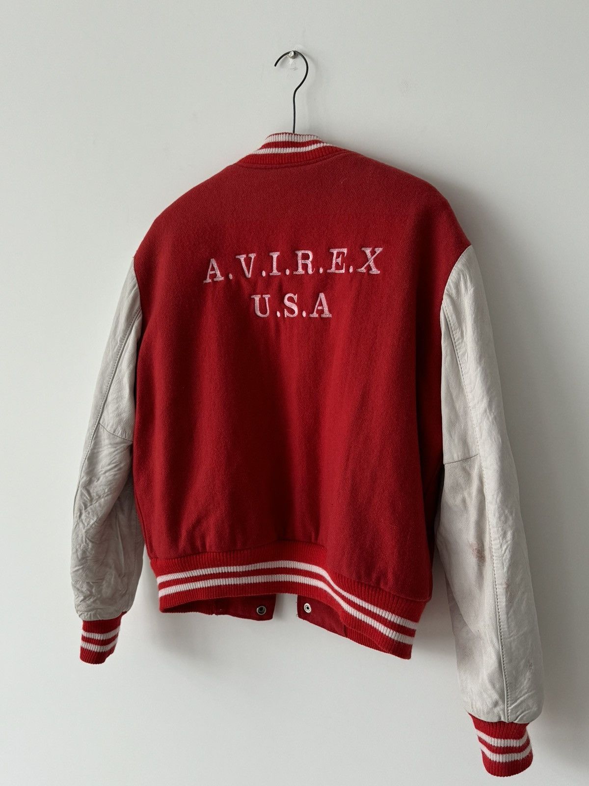 Avirex × Avirex Varsity Jacket × Vintage Vintage 90s Avirex USA Varsity Wool Leather Red Jacket ...