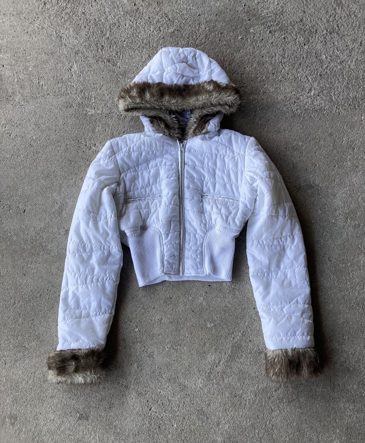 Archival Clothing Y2k Cropped White Faux Fur Hood Jacket | Grailed