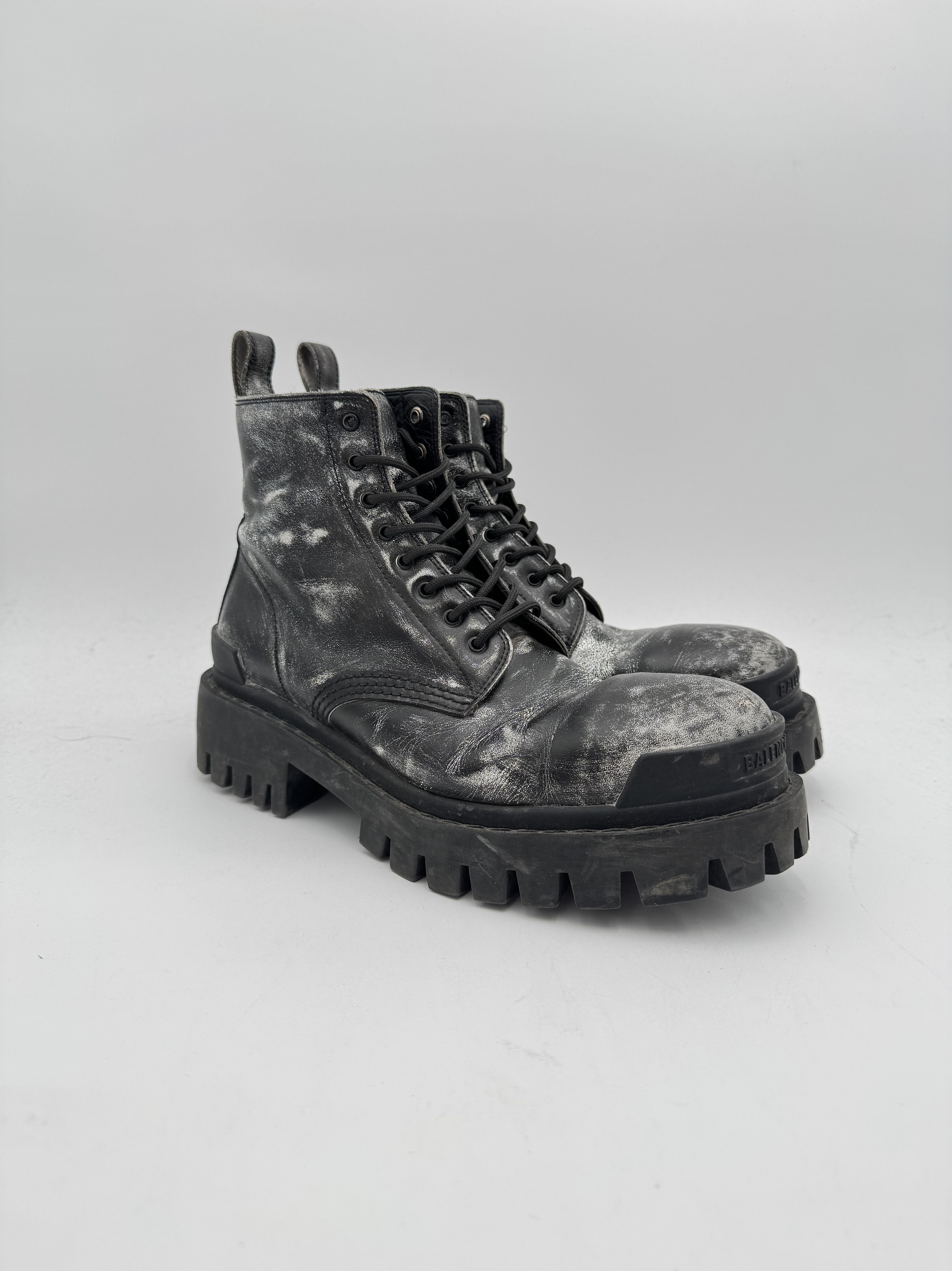 Balenciaga Balenciaga White Distressed Leather Strike Boots Black | Grailed