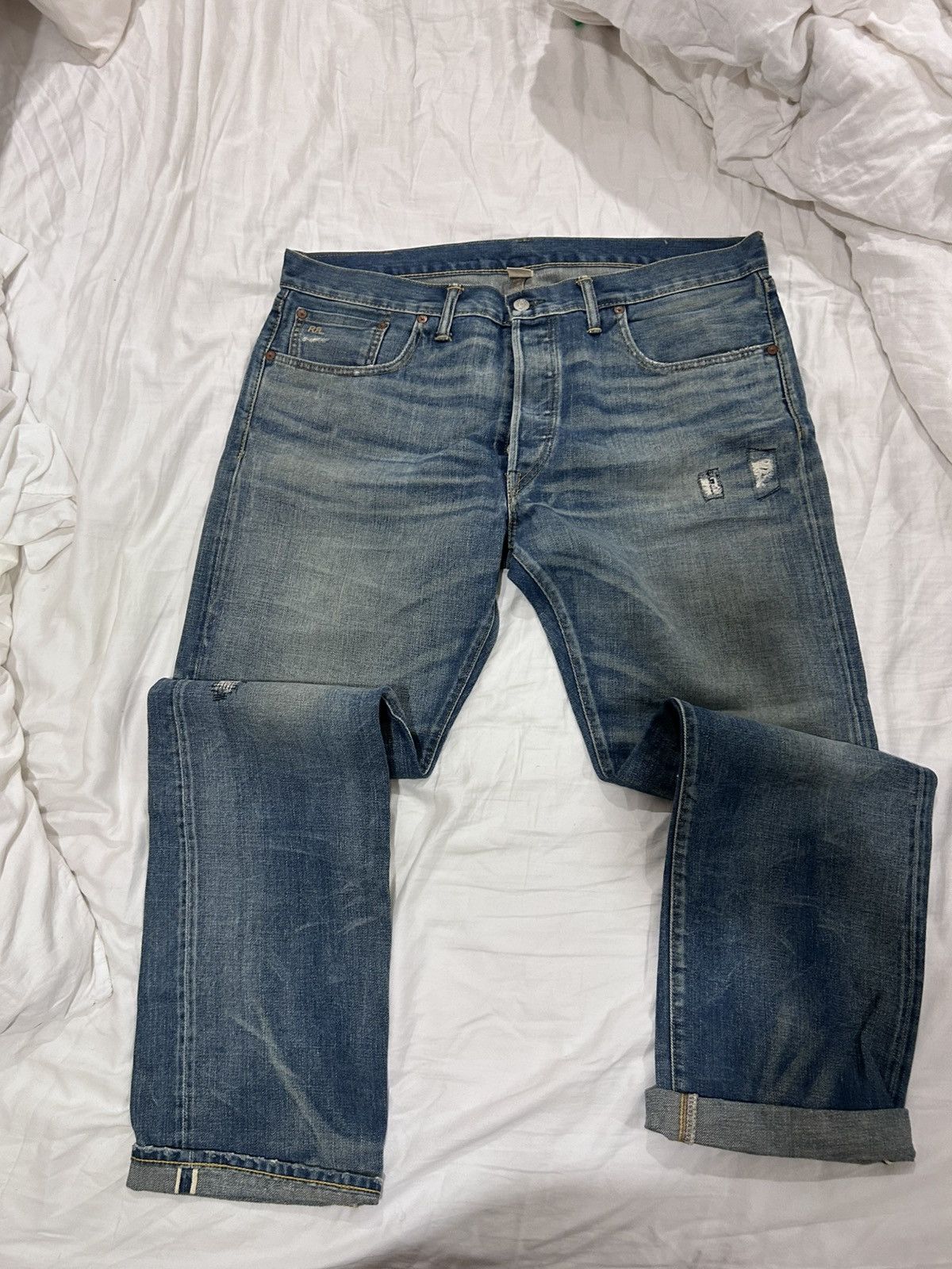 RRL Ralph Lauren RRL Slim Boot Sutton Repaired Selvedge Jean | Grailed