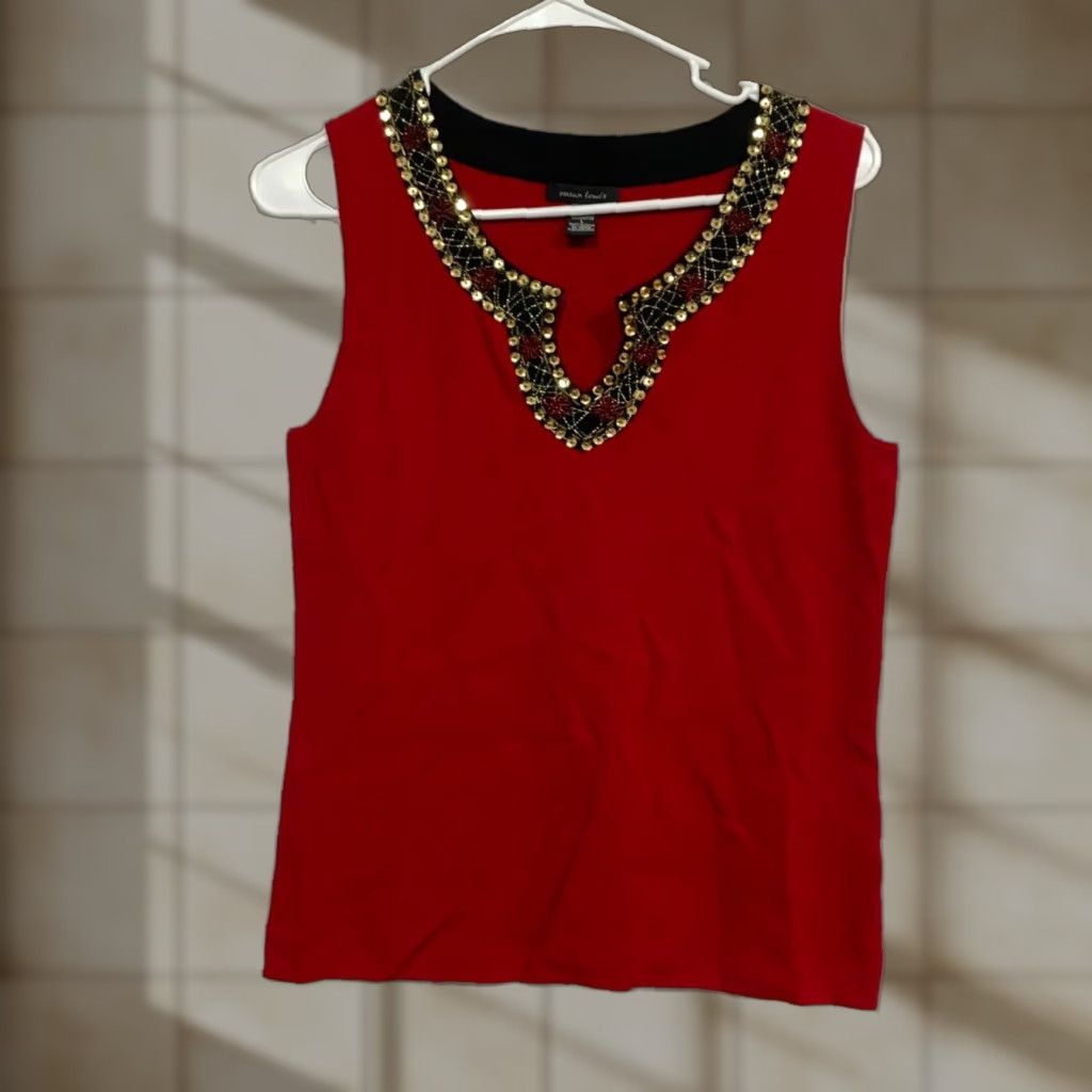 Vintage Susan Lewis Womens Red Sequin Tank Top Large Extra Large ...