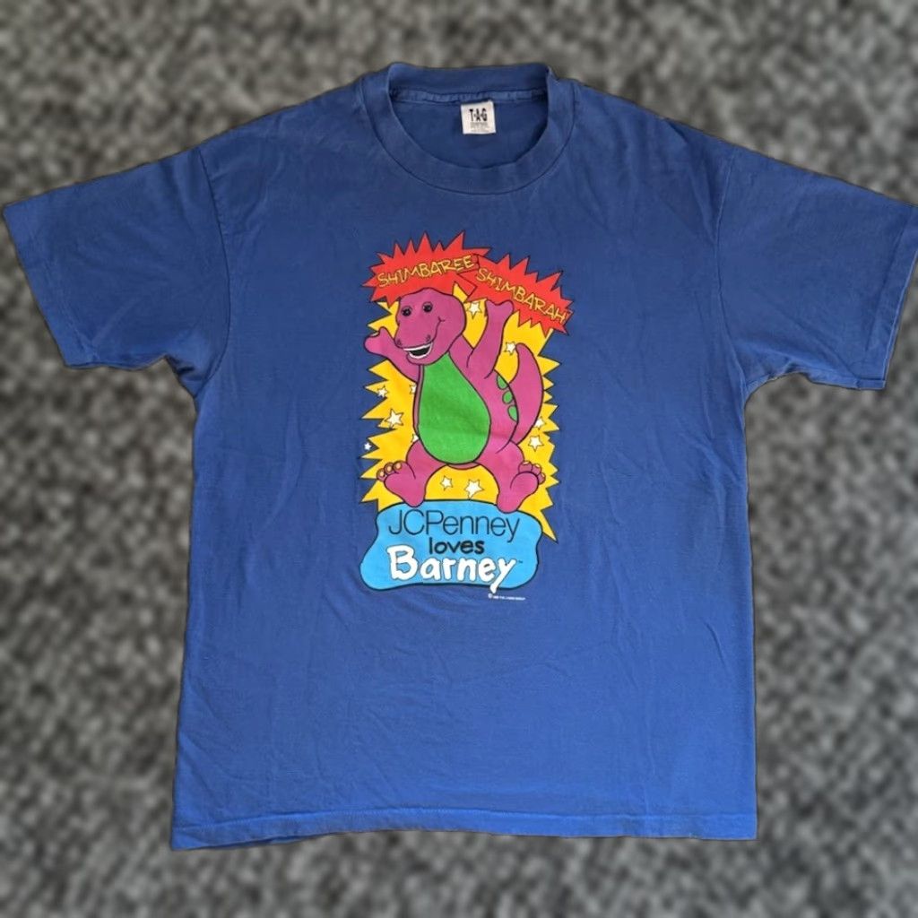 JCPenney VINTAGE Barney T Shirt ADULT XL Blue Crew Neck Short Sleeve ...