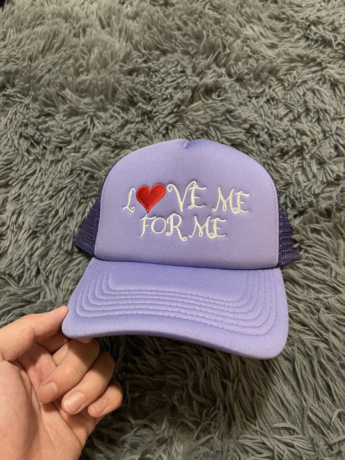 Streetwear × Vintage Love Me For Me Trucker Hat Purple OS | Grailed