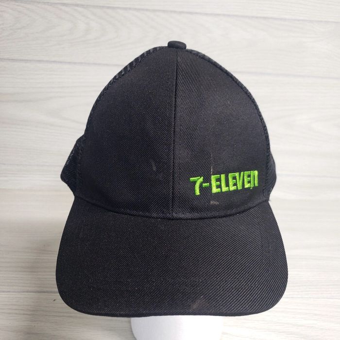 Vintage 7-Eleven Trucker Black Hat Mesh Cap Strapback Hat Adjustable ...