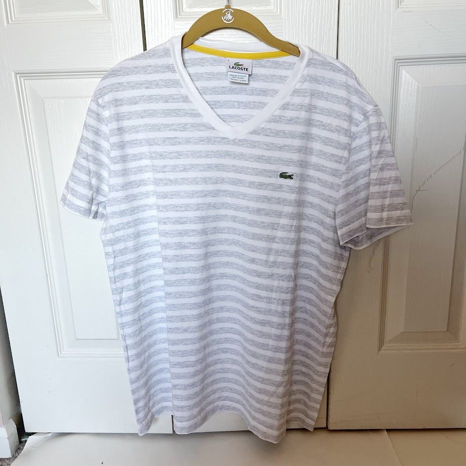 Lacoste Lacoste Devanlay Lightweight Cotton Stripe V Neck T Shirt | Grailed