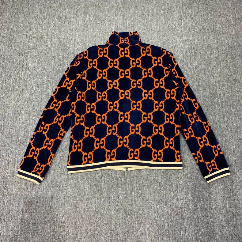 Gucci GucciBlue and orange double G velvet school uniform jacket | Grailed