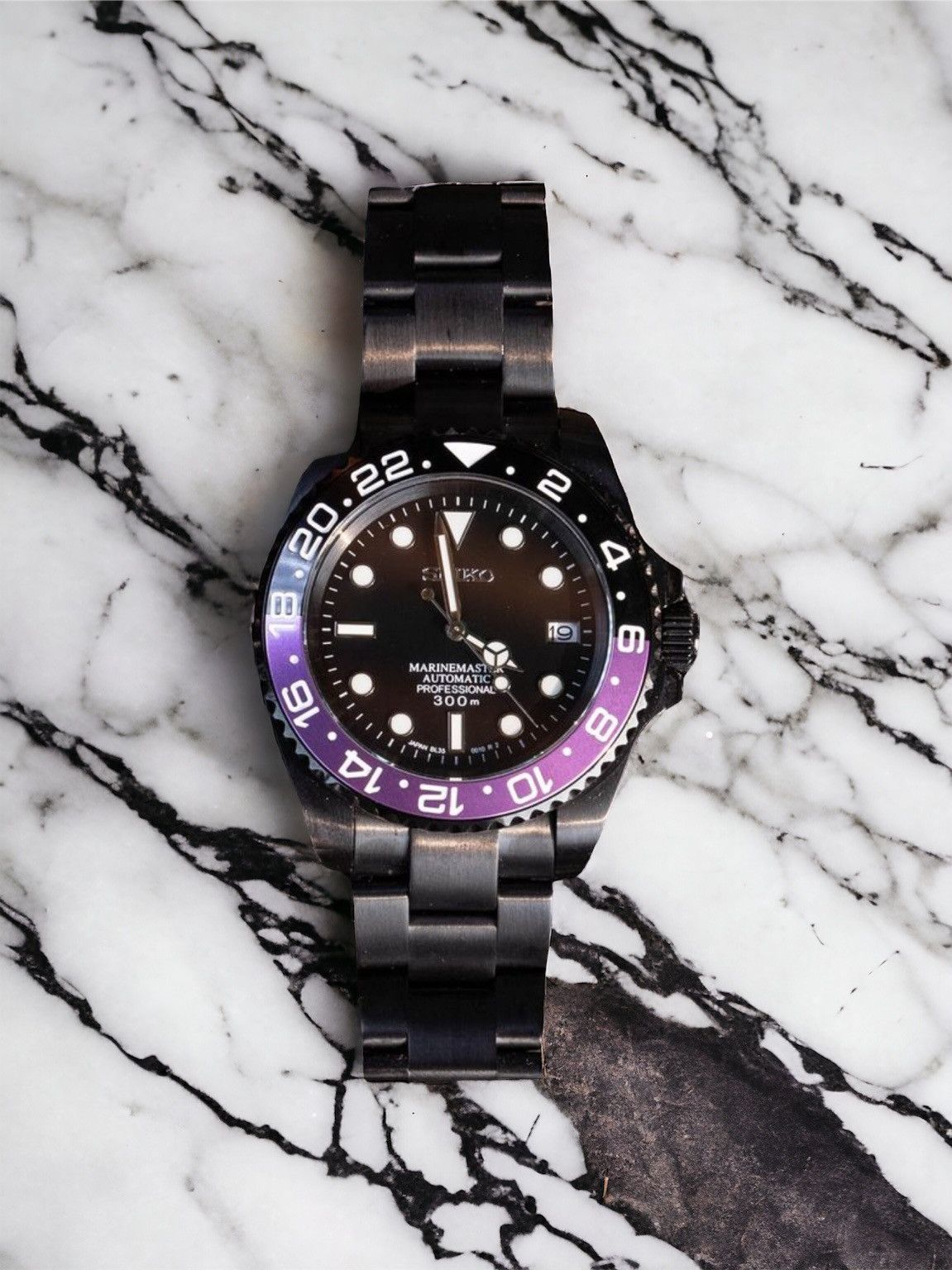 Seiko Seiko Mod Prospex GMT 2 Purple Black Steel Automatic Watch | Grailed