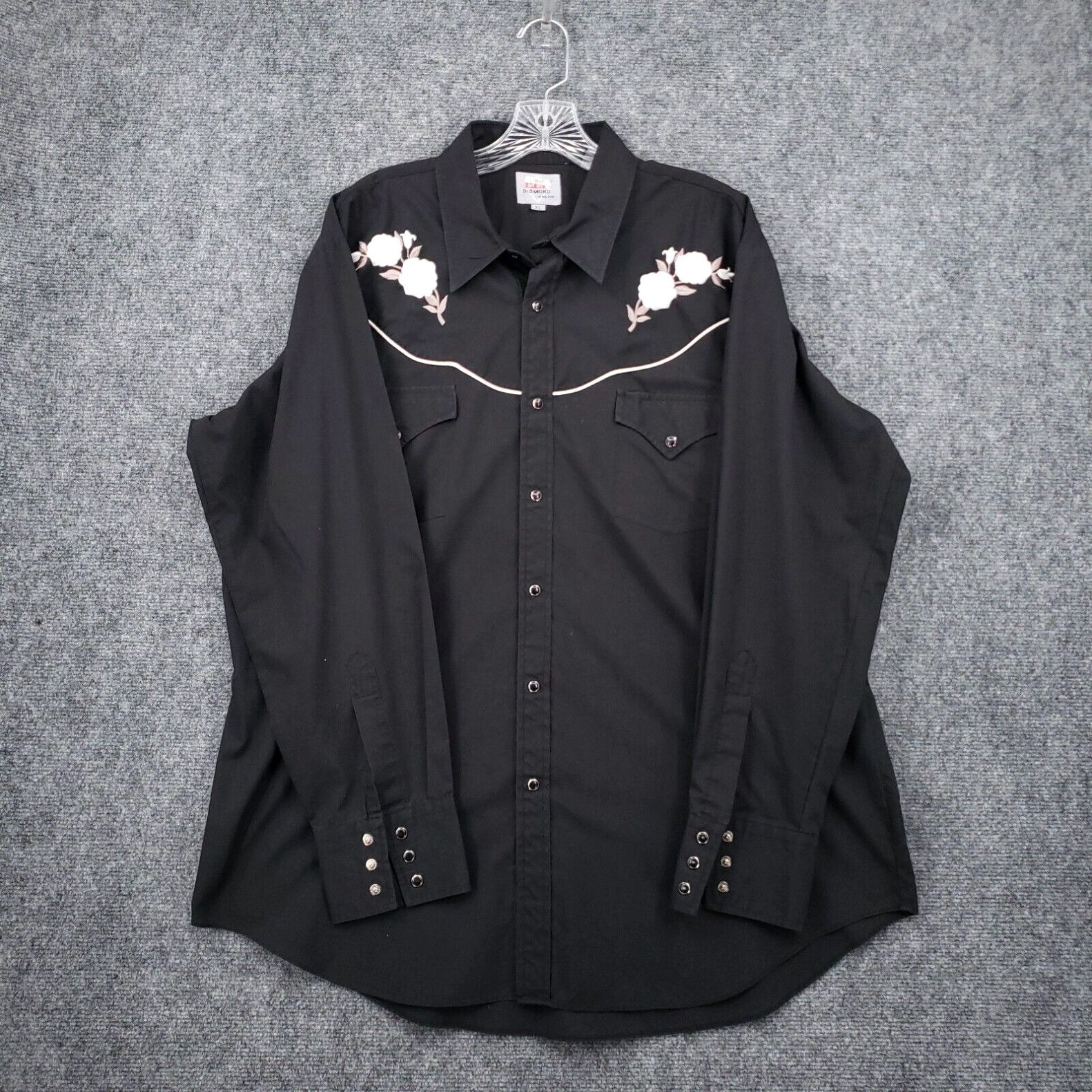 Vintage Ely Diamond Snap Shirt Mens XL Extra Large Black Floral ...