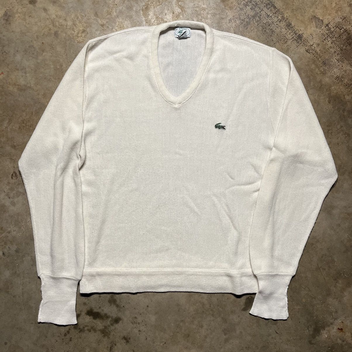 Lacoste × Made In Usa × Vintage Vintage 80s Izod Lacoste White Acrylic V-Neck Sweater | Grailed
