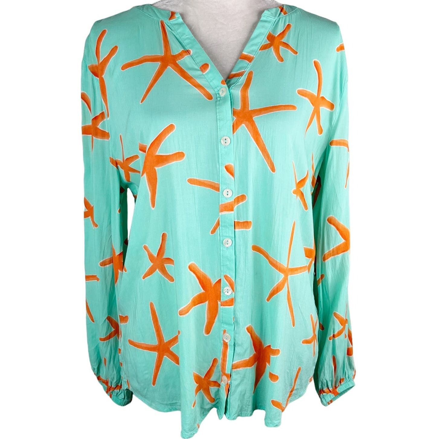 Other Haley and the Hound Starfish Button Down Blouse L Mint Coral ...