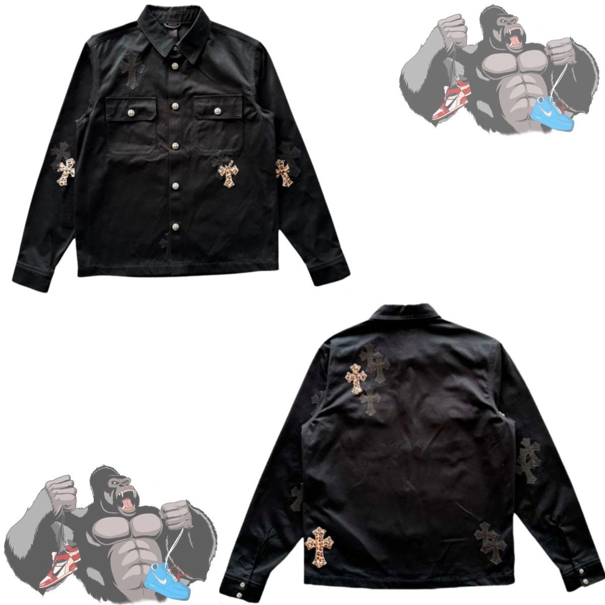 Chrome Hearts Chrome Hearts Black & Cheetah Cross Patch Work Dog Jacket ...