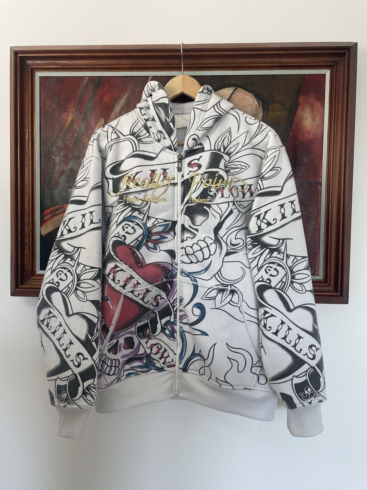 Vintage ️ ️ Really Point Like Ed Hardy Drip Zip Hoodie Rare Tattoo ...
