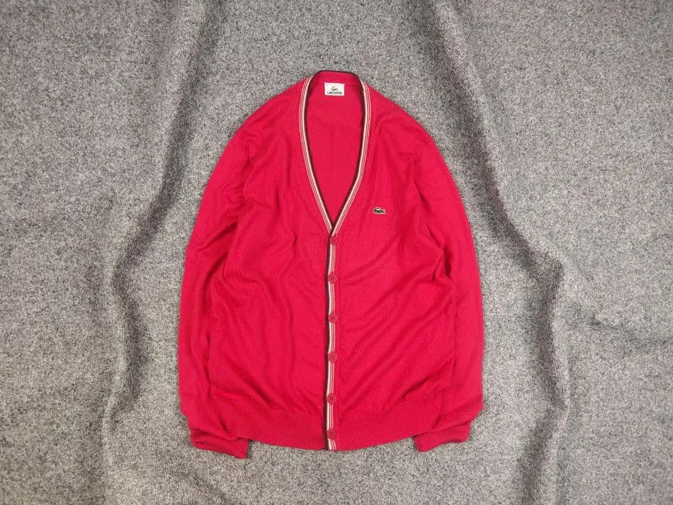 Lacoste × Streetwear × Vintage Vintage 90's Lacoste Logo Red Knit Light Cardigan Sweater | Grailed